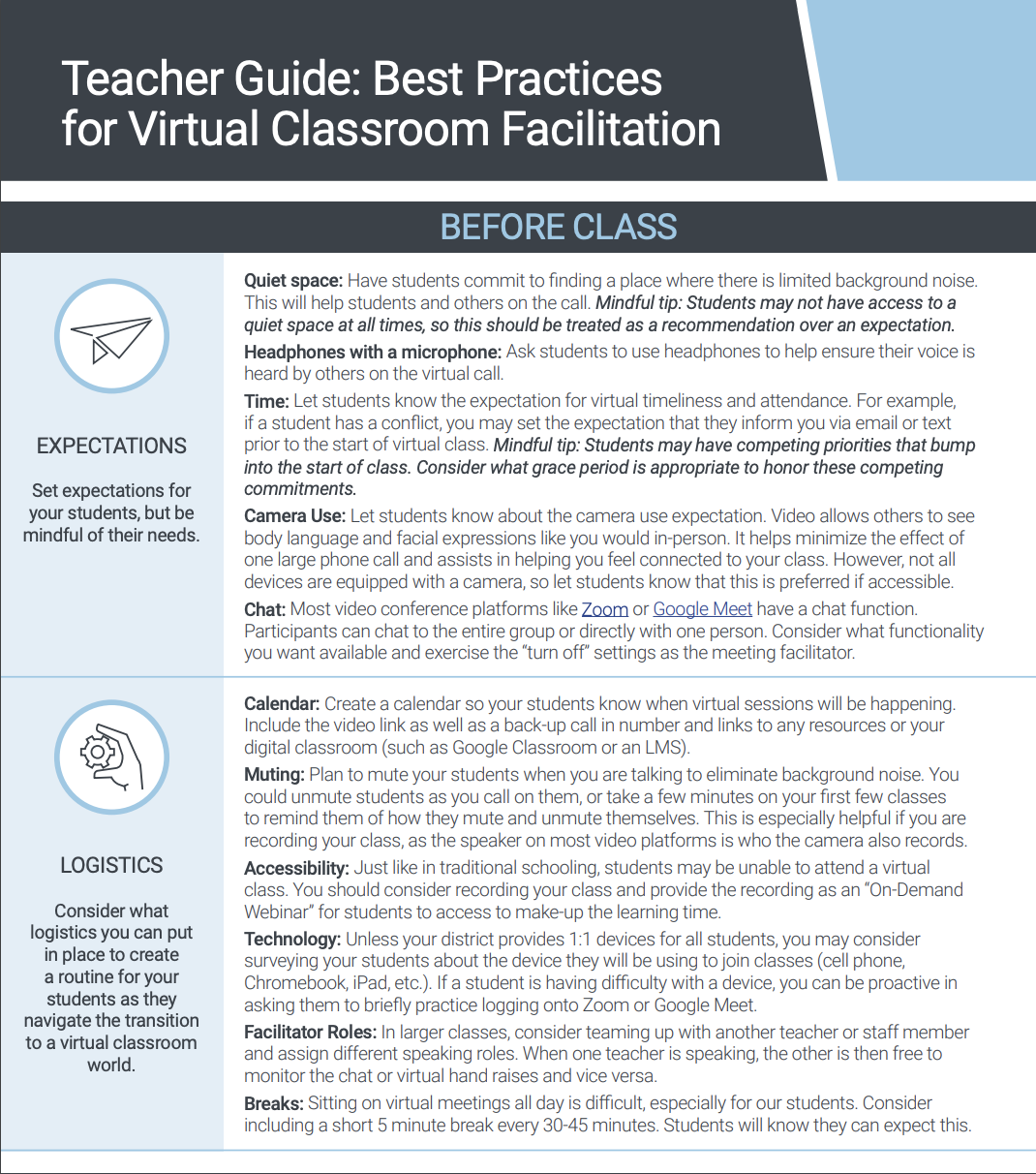 Teacher Guide: Best Practices for Virtual Classroom Facilitation Teacher Guide: Best Practices for Virtual Classroom Facilitation